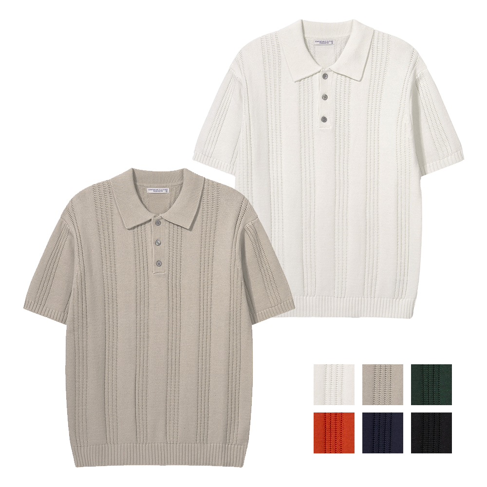 포스티 - 남자 캐주얼 단작 버튼 카라 데일리 반팔 니트 AS-KN-Q024