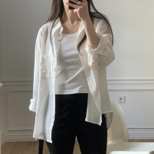 릴썸 플라넬 썸머 자가드 셔츠 코튼 스트라이프 카라 남방 2col fllanel