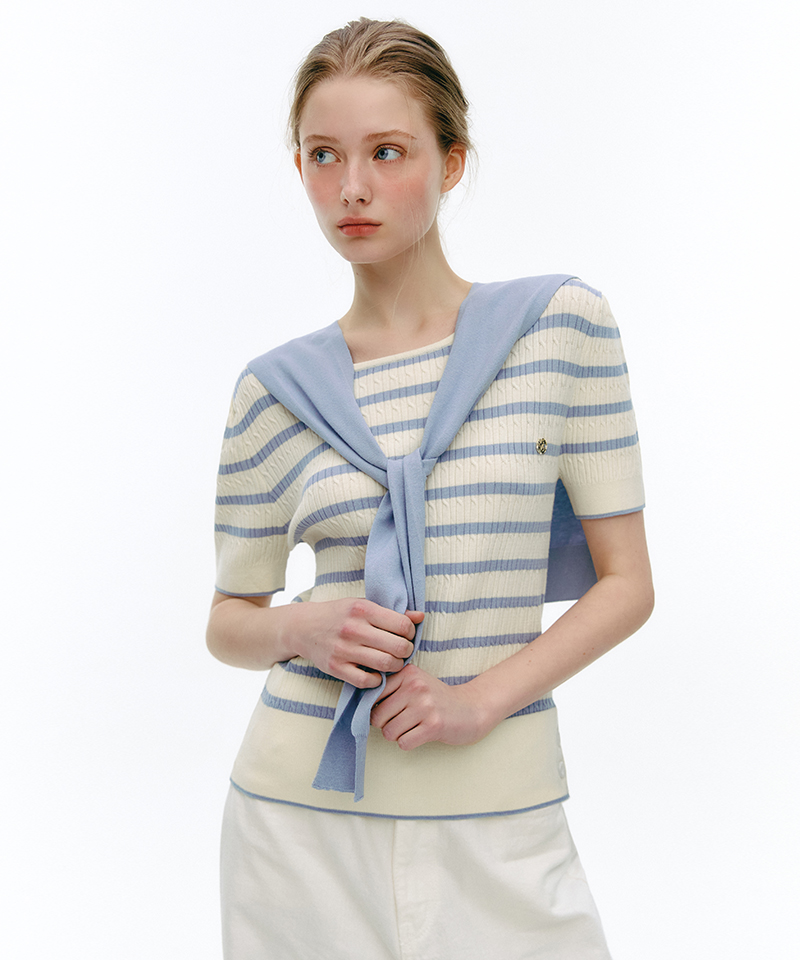 마리끌레르 케이블 단가라 퍼프 버튼 니트 케이프 SET 2COLOR