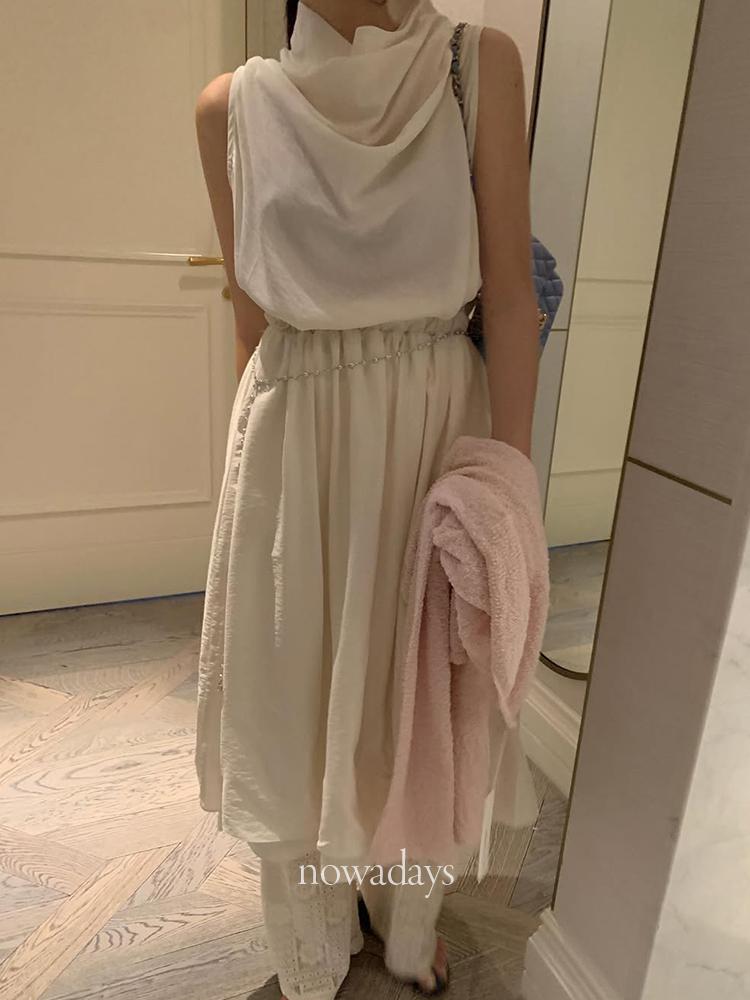 나우어데이즈 [BIG SALE] 핑크 당일 / poster 포스터 모션 원피스 슬리브리스 A라인 하이넥 셔링 롱 ops (2col)