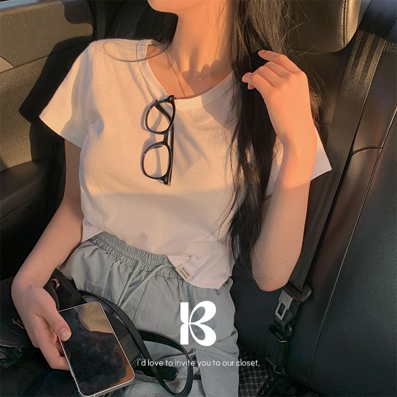 베이델리 [MADE/2size/8컬러]탄탄 데일리 라벨 세미크롭 반팔 티셔츠