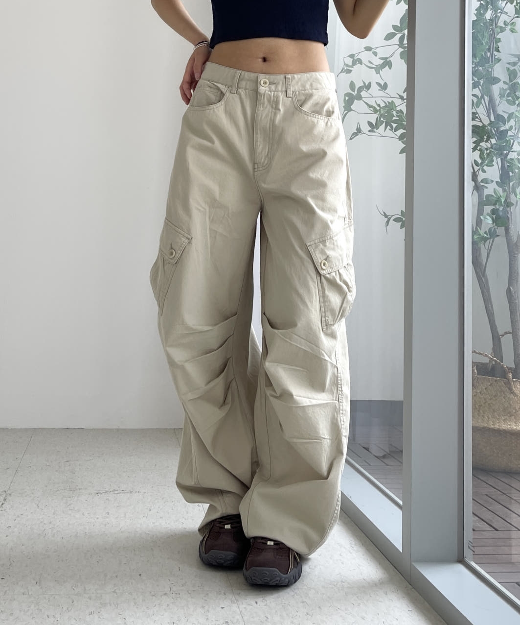 코시보 ootj 오오티제이 여성카고팬츠 코튼 면바지 봄 여름 여자 와이드 라이트 벌룬 카고팬츠
