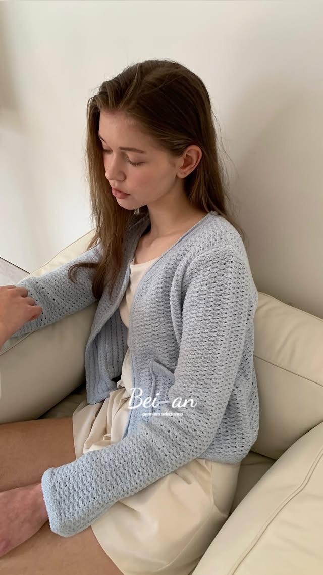 바이안 riette 리에뜨 티르 가디건 투포켓 브이넥 오픈 크롭 cd (2 color)