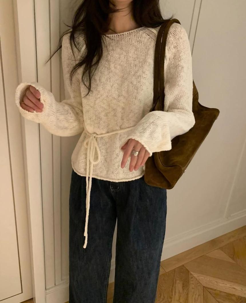 한시오분 제니 나그랑 니트 루즈핏 벨트 스트랩 여름 린넨nt