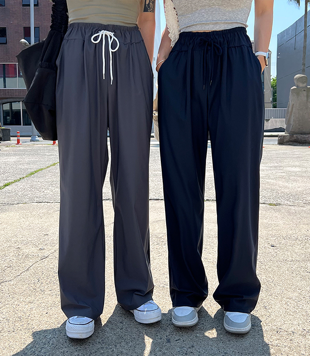 삐뽕언니 [남녀공용/쿨맥스ver.5]냉장고 와이드바지(4color,M~3XL) [커플바지 유니섹스 비치웨어 방수 장마철 밴딩 스트링 여름긴바지 아이스 쿨 얼음 나일론 포켓 ...