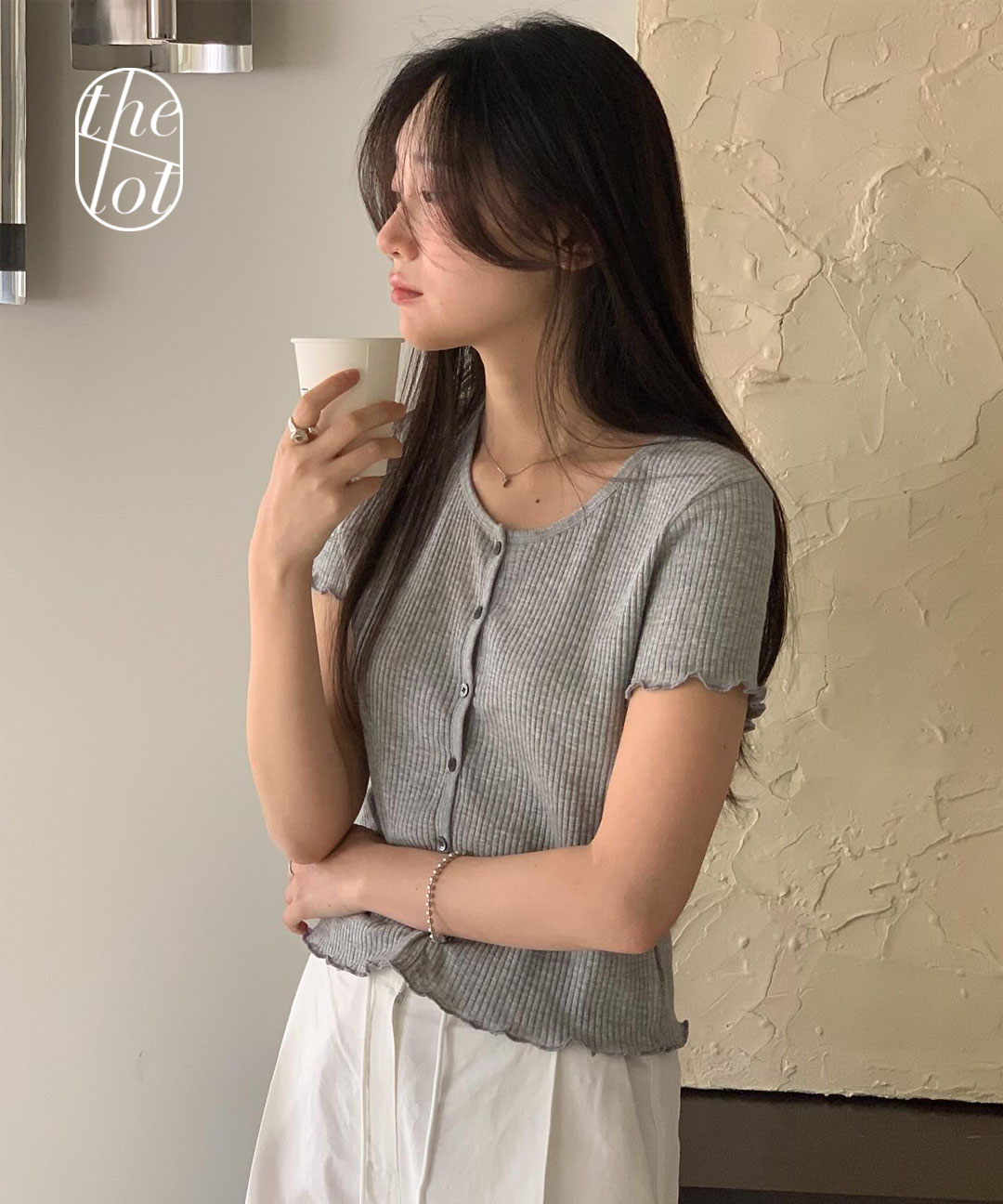 더롯 (당일) [jinsim] 진심 시에나 가디건 모달 골지 프릴 라운드넥 반팔 니트 티셔츠 (5color)