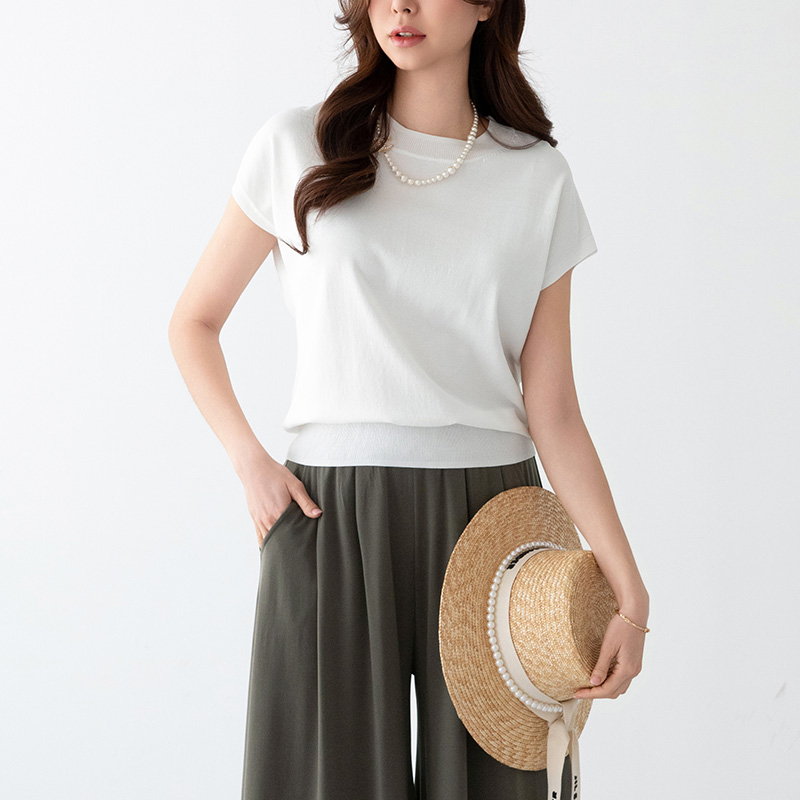 포스티 - 심플 시보리 반팔 니트 티셔츠 112195