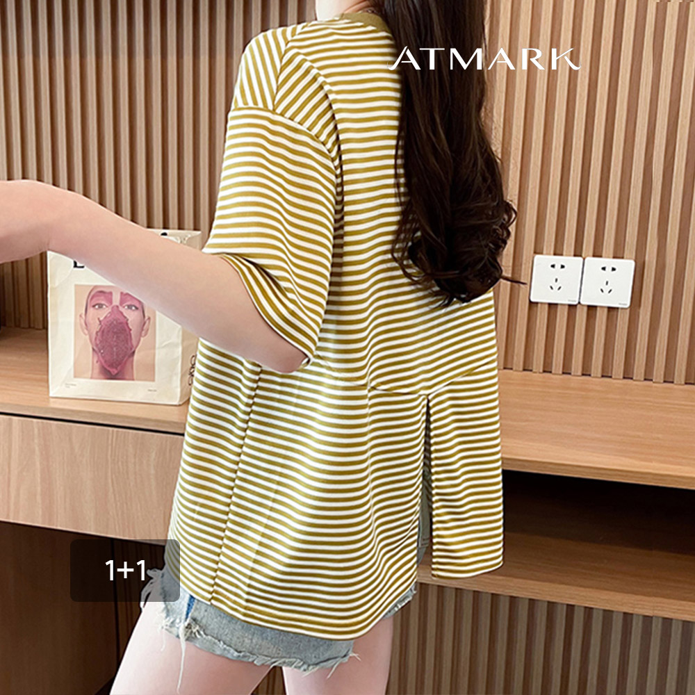 포스티 - [1+1]ATMARK (77까지)뒷트임루즈단가라반팔티셔츠_AA53TS020G_SET