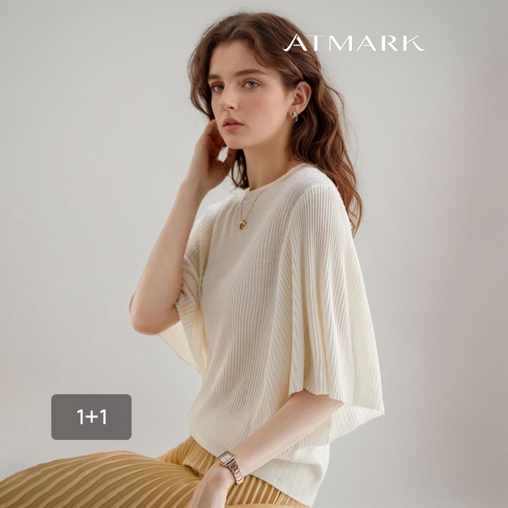 포스티 - [1+1]ATMARK 튤립플레어소매반팔니트_AA53KN036G_SET