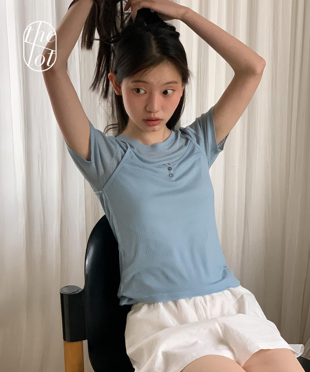 더롯 [jinsim] 진심 소르베 텐셀 뷔스티에 레이어드 세트 라운드넥 반팔티 나시 셋업 (5color) (여름신상)