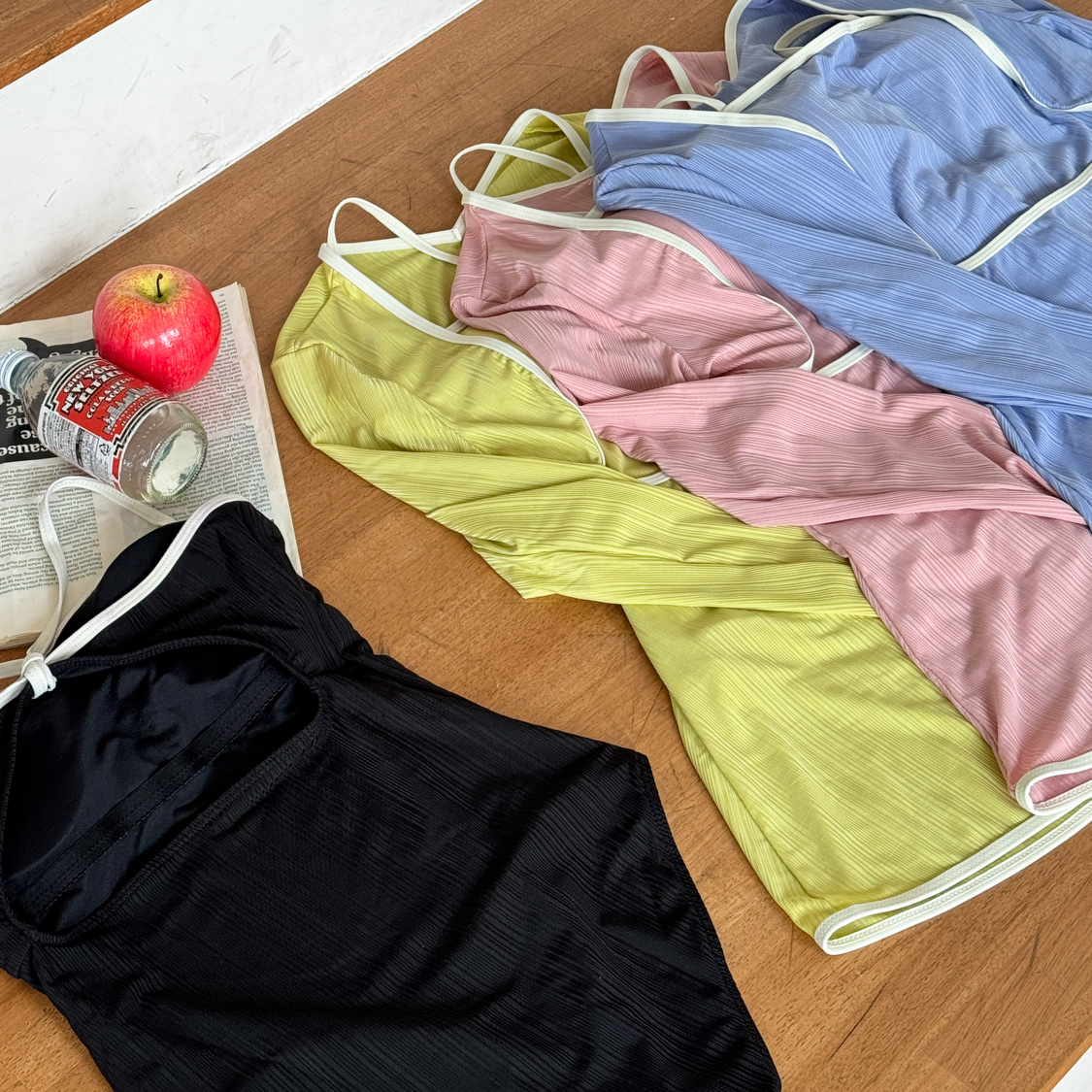 블루씨티 [3피스set/고퀄] 스윗 배색 가디건 원피스 세트 모노키니 수영복 4color