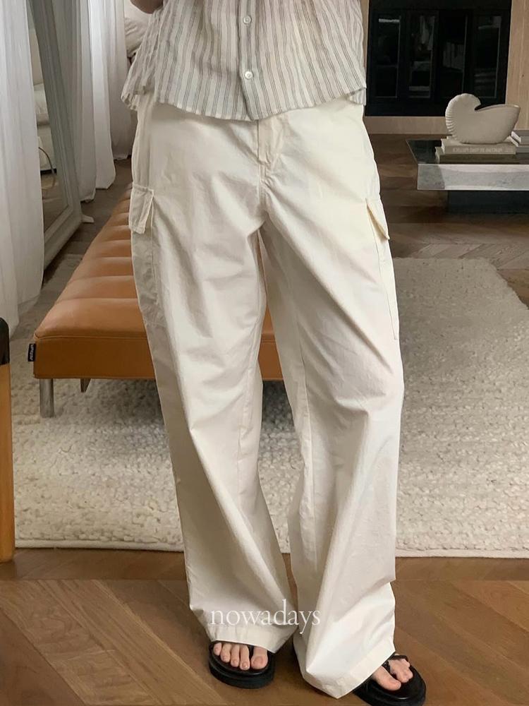 나우어데이즈 jinsim 진심 버드 팬츠 썸머 코튼 카고 일자 와이드 버클 포켓 바지 (3col)