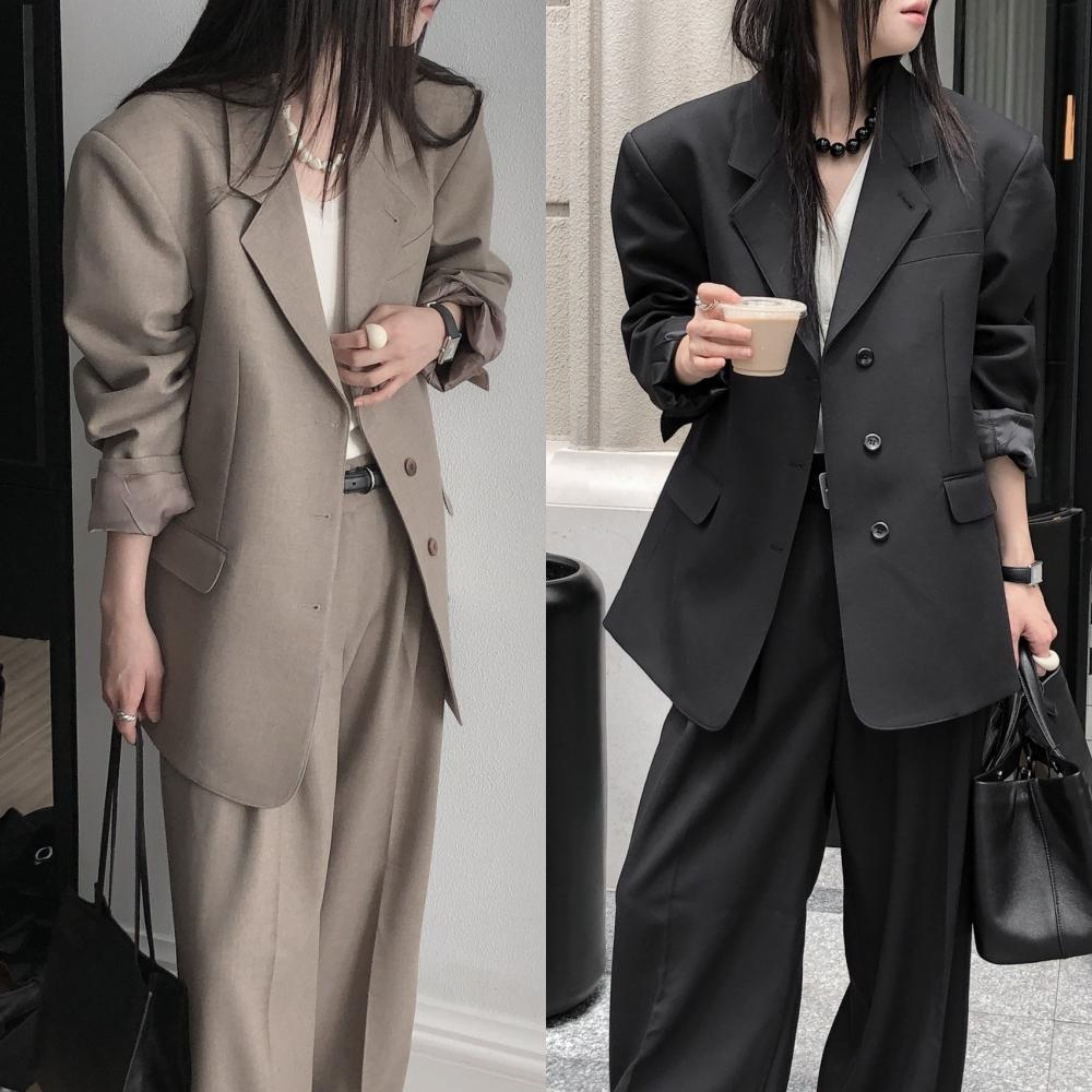 미멀 르버터 오브 울 오버자켓 (2col) 가을 루즈핏 오버핏 싱글자켓 슬랙스 셋업