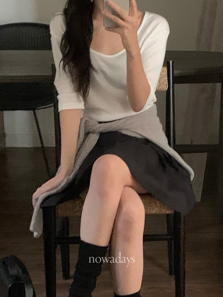 나우어데이즈 베르가못 유넥 5부 티셔츠 텐셀 코튼 반팔 데일리 베이직 t (3col)