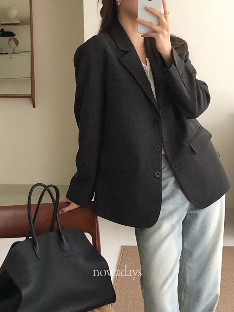 나우어데이즈 (재진행) 버베인 브리티쉬 베이직 블레이저 자켓 긴팔 카라 싱글 데일리 jk (3col)