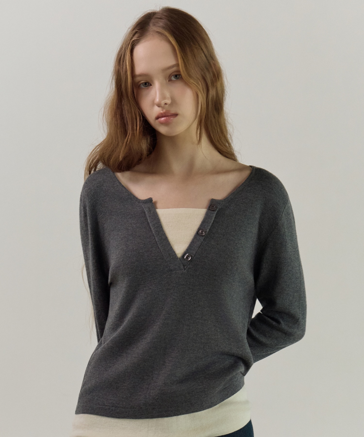 엘리오티 V-Cut Layer Knit Ts_4Color