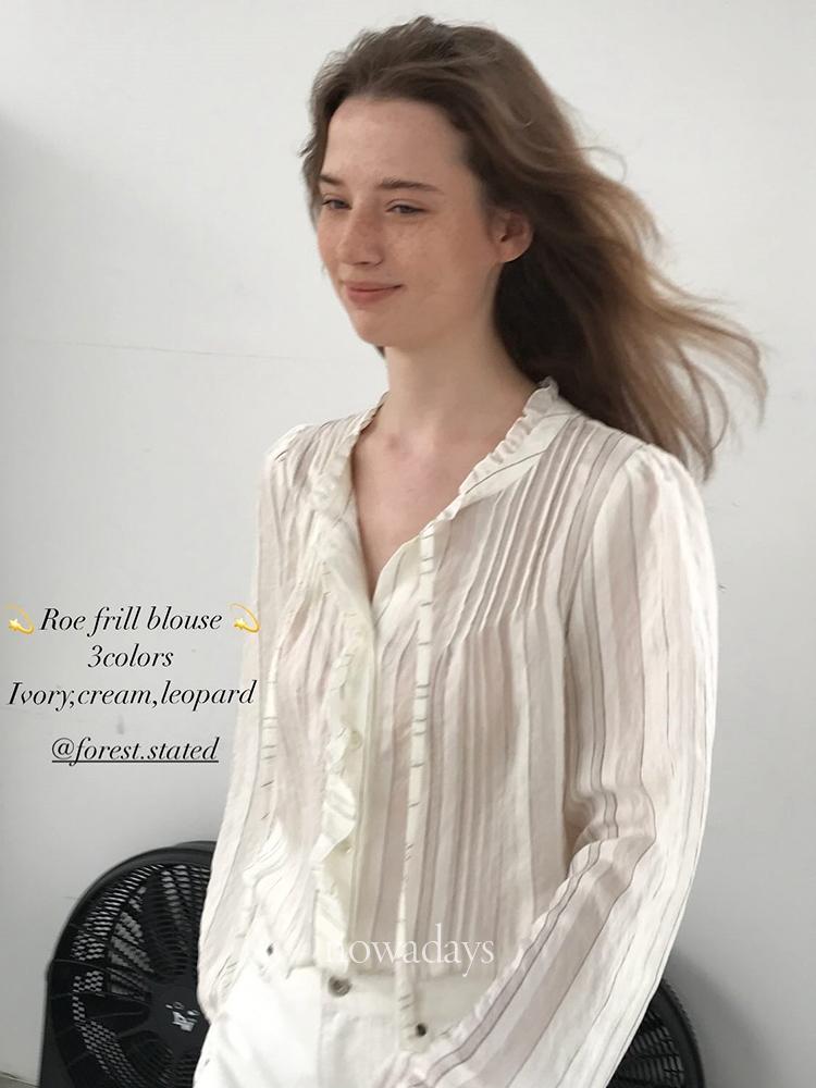 나우어데이즈 forest 포레스트 로에 프릴 블라우스 긴팔 핀턱 스트링 bl (3col)