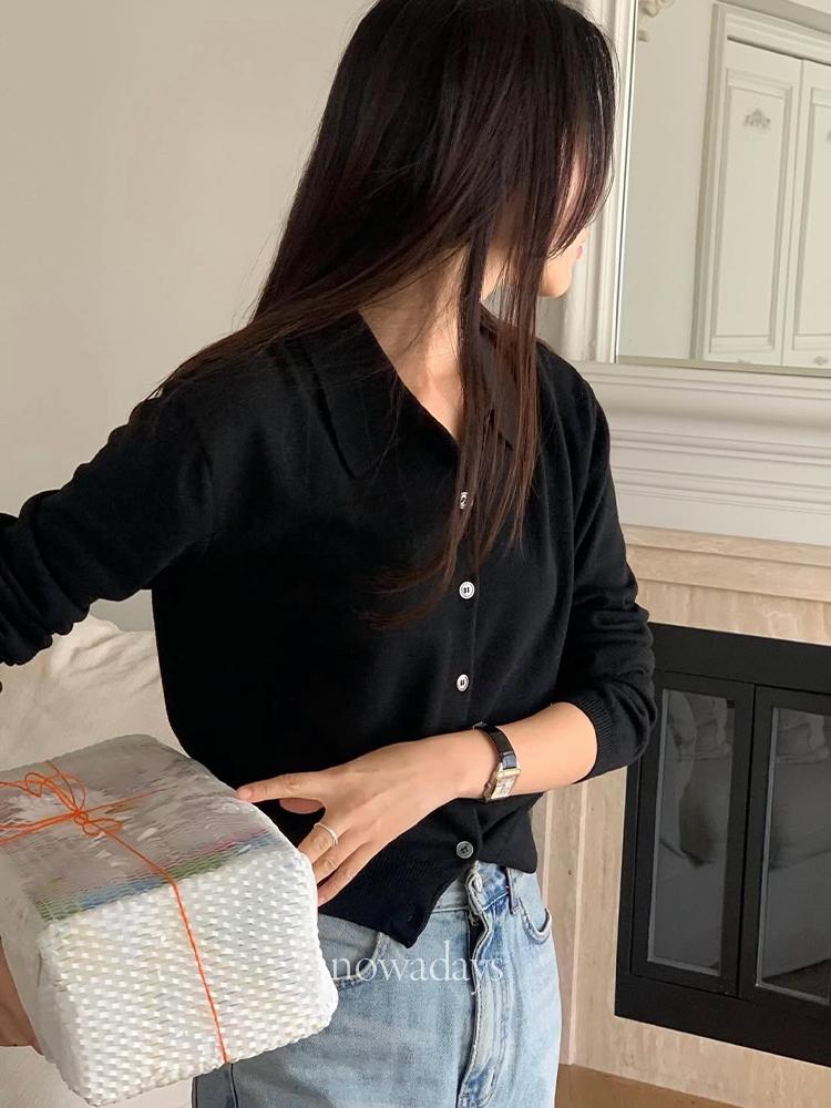 나우어데이즈 jinsim 진심 체스넛 가디건 울 긴팔 카라 데일리 니트 cd (2col)