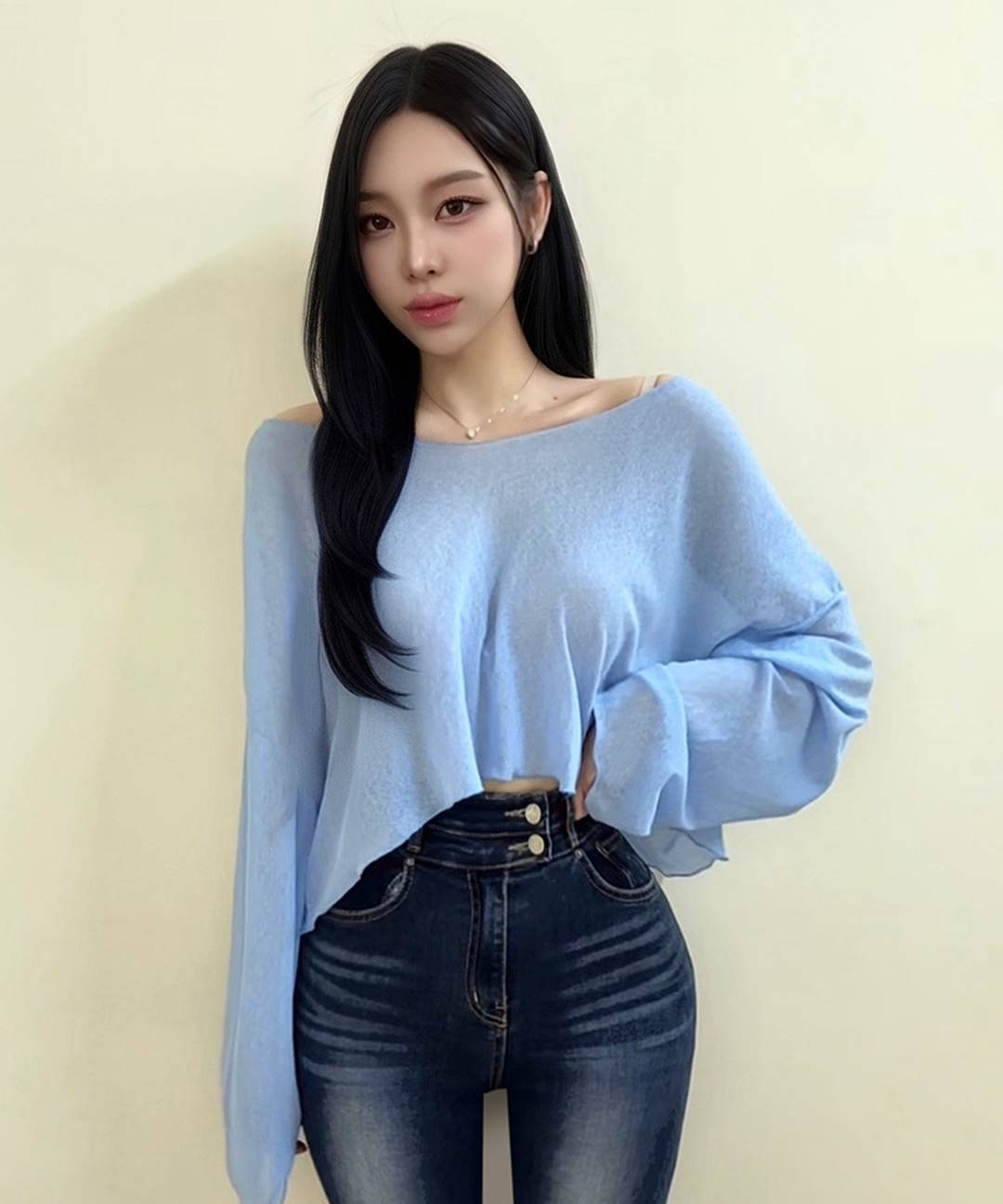 와일드차일드 *비치웨어 추천* 썸머 브이넥 물결 찰랑 시스루 크롭 롱슬리브 6color