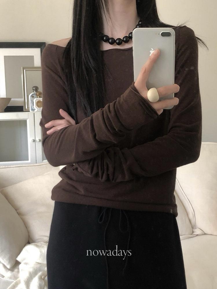 나우어데이즈 Le Butter 르버터 웨이브 울 티셔츠 긴팔 보트넥 오프숄더 t (4col)