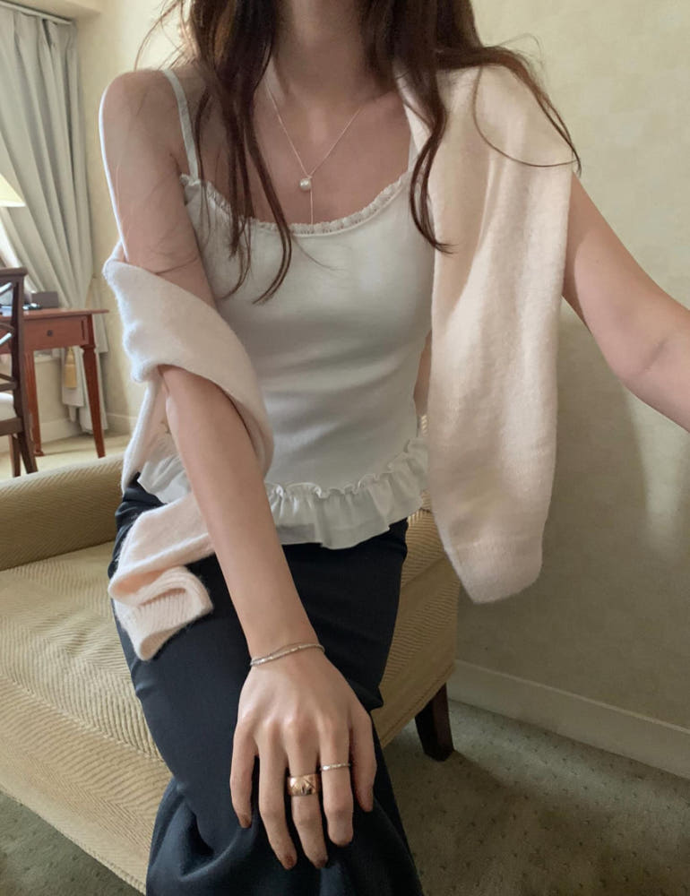 나우어데이즈 pyt 프리티영띵 애플 프릴 나시 슬리브리스 이너 끈나시 티셔츠 (4col)